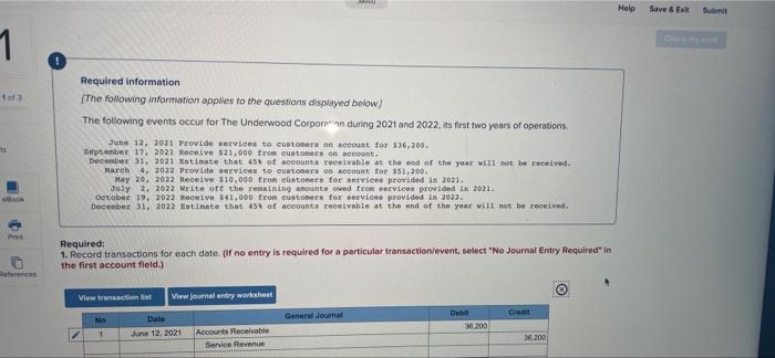 Solved Help Save & EX ។ to Required information The | Chegg.com