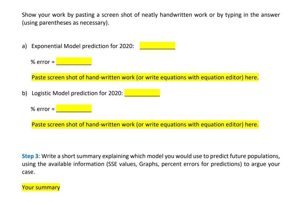 Solved Exploration 1: Fitting Models to Population Data of | Chegg.com