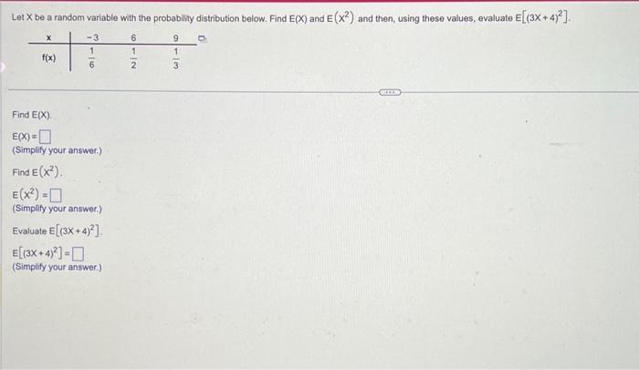 Solved Find E(x2) E(x2)= (Simplify your answer.) Evaluate | Chegg.com