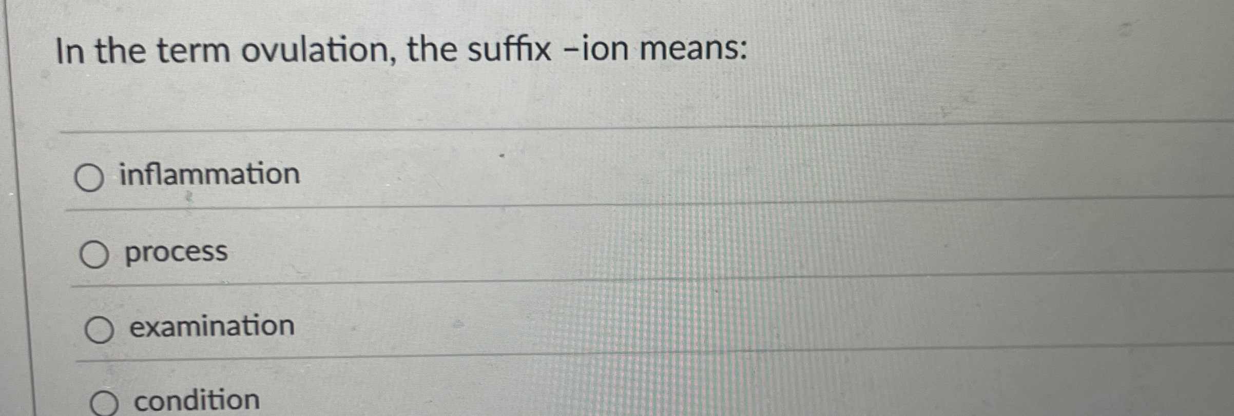 Solved In the term ovulation, the suffix -ion | Chegg.com