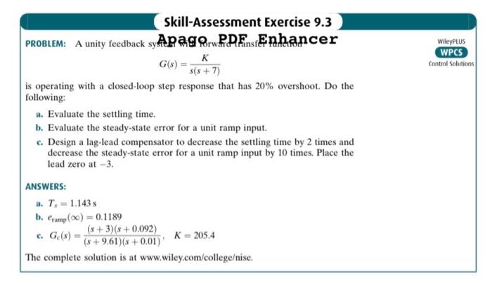 Solved Skill-Assessment Exercise 9.3 PROBLEM: A unity | Chegg.com