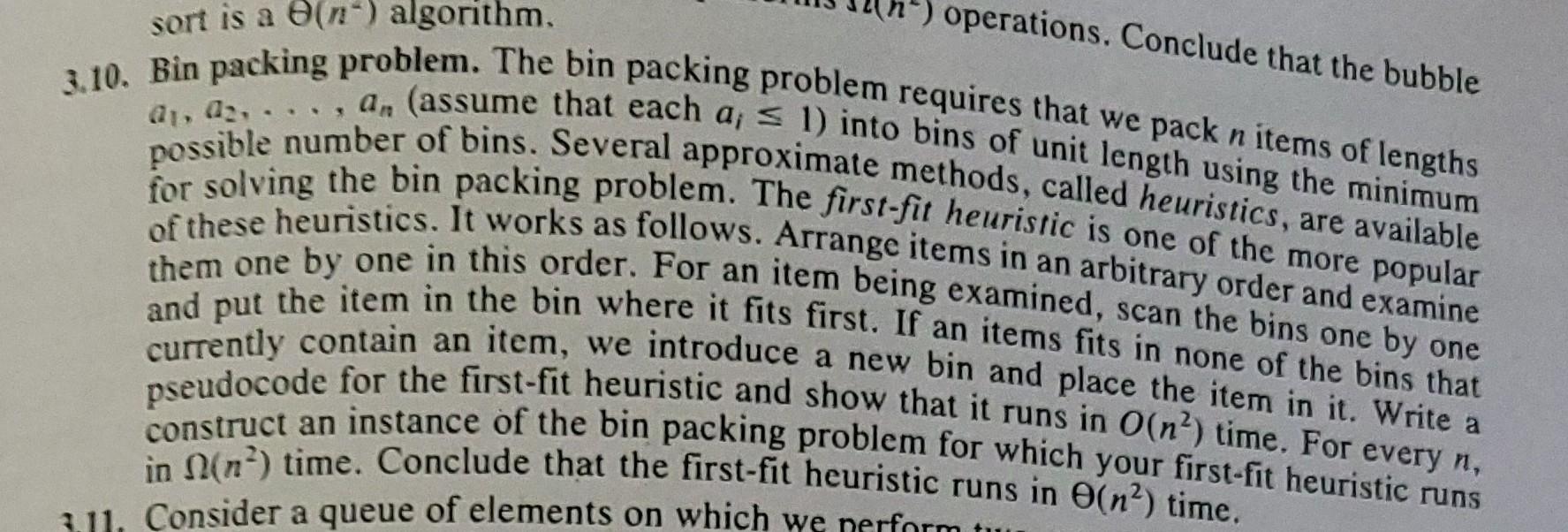 Solved 3.10. Bin packing problem. The bin packing problem | Chegg.com