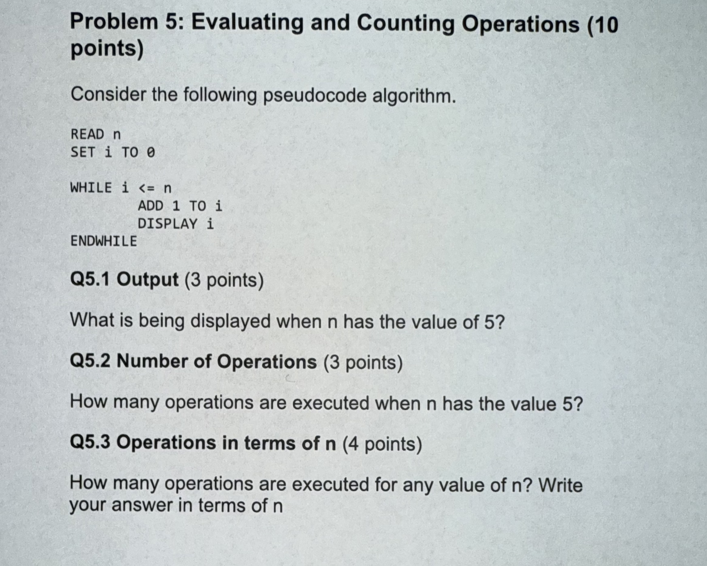 Solved Problem 5: Evaluating and Counting Operations | Chegg.com