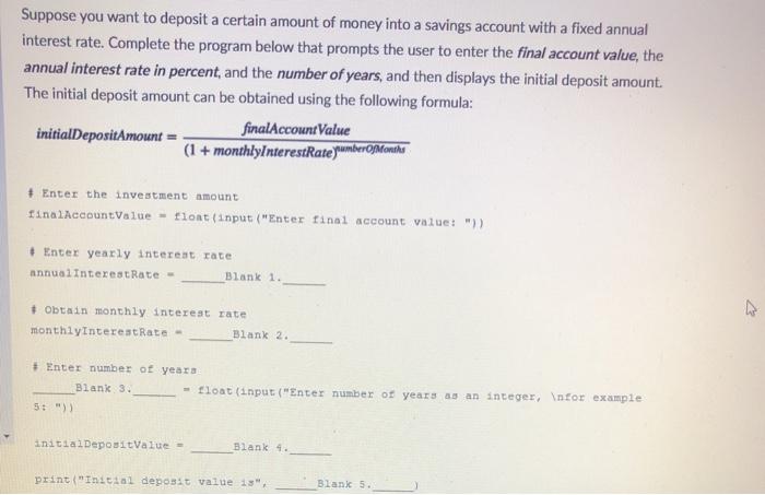Solved Suppose you want to deposit a certain amount of money | Chegg.com