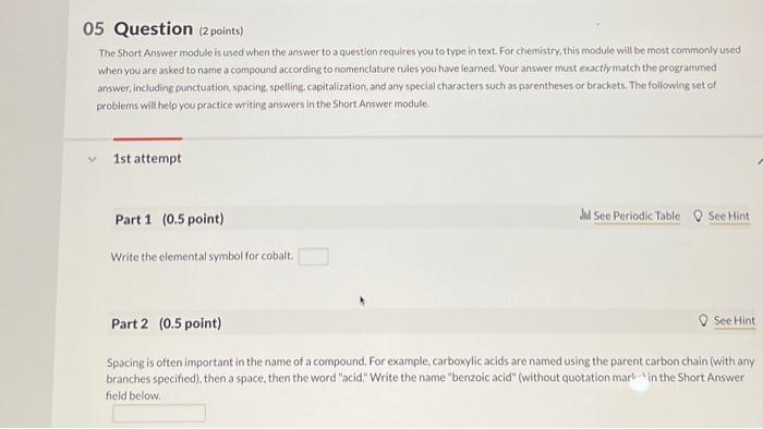 05 Question (2 points) The Short Answer module is | Chegg.com