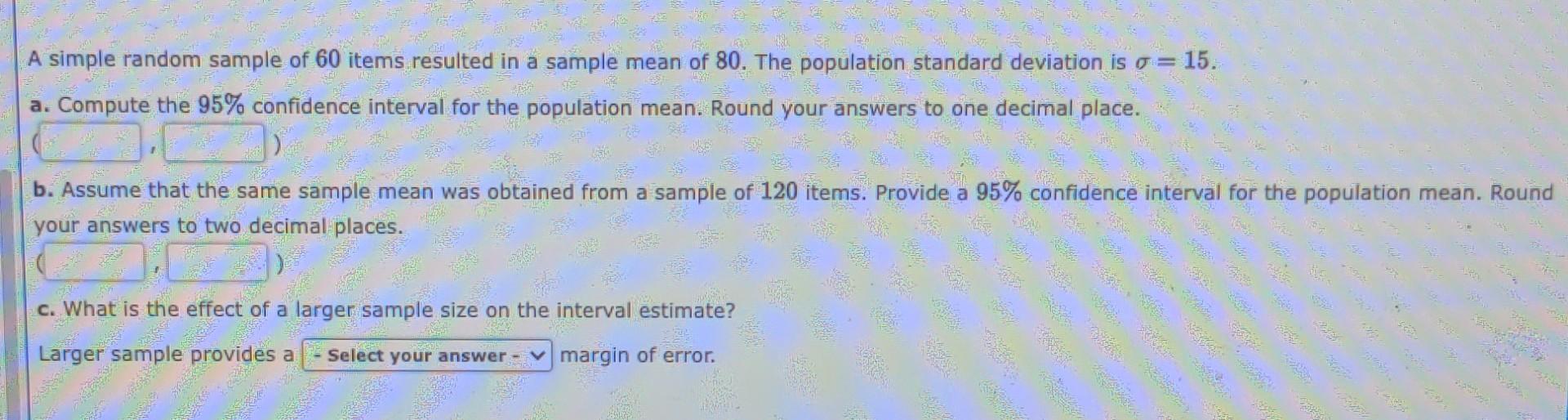 Solved A simple random sample of 60 items resulted in a | Chegg.com