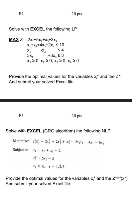 Solved Solve with EXCEL the following LP MAX | Chegg.com