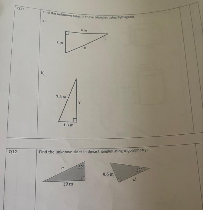 Solved Find the unknown sides in these triangles using | Chegg.com