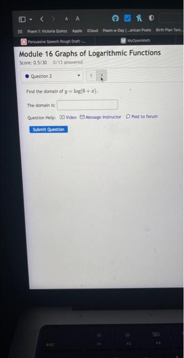 Solved Module 16 Graphs of Logarithmic Functions Score: | Chegg.com