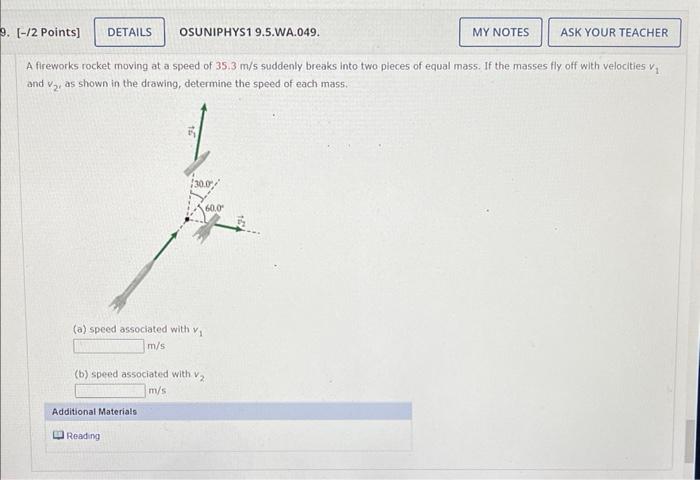 Solved A fireworks rocket moving at a speed of 35.3 m/s | Chegg.com