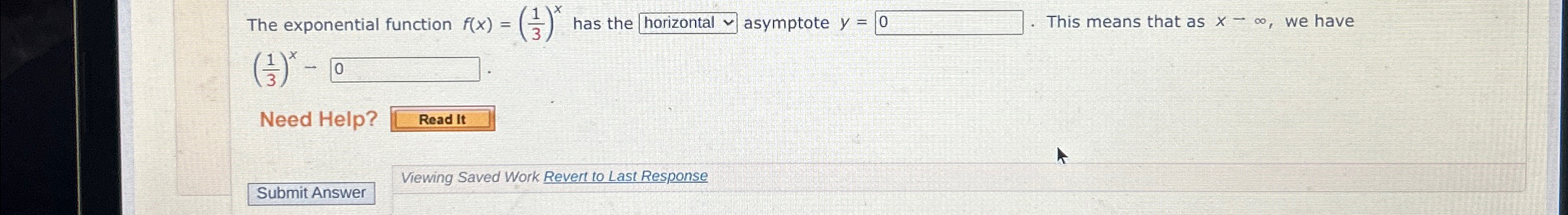 Solved The exponential function f(x)=(13)x ﻿has the | Chegg.com