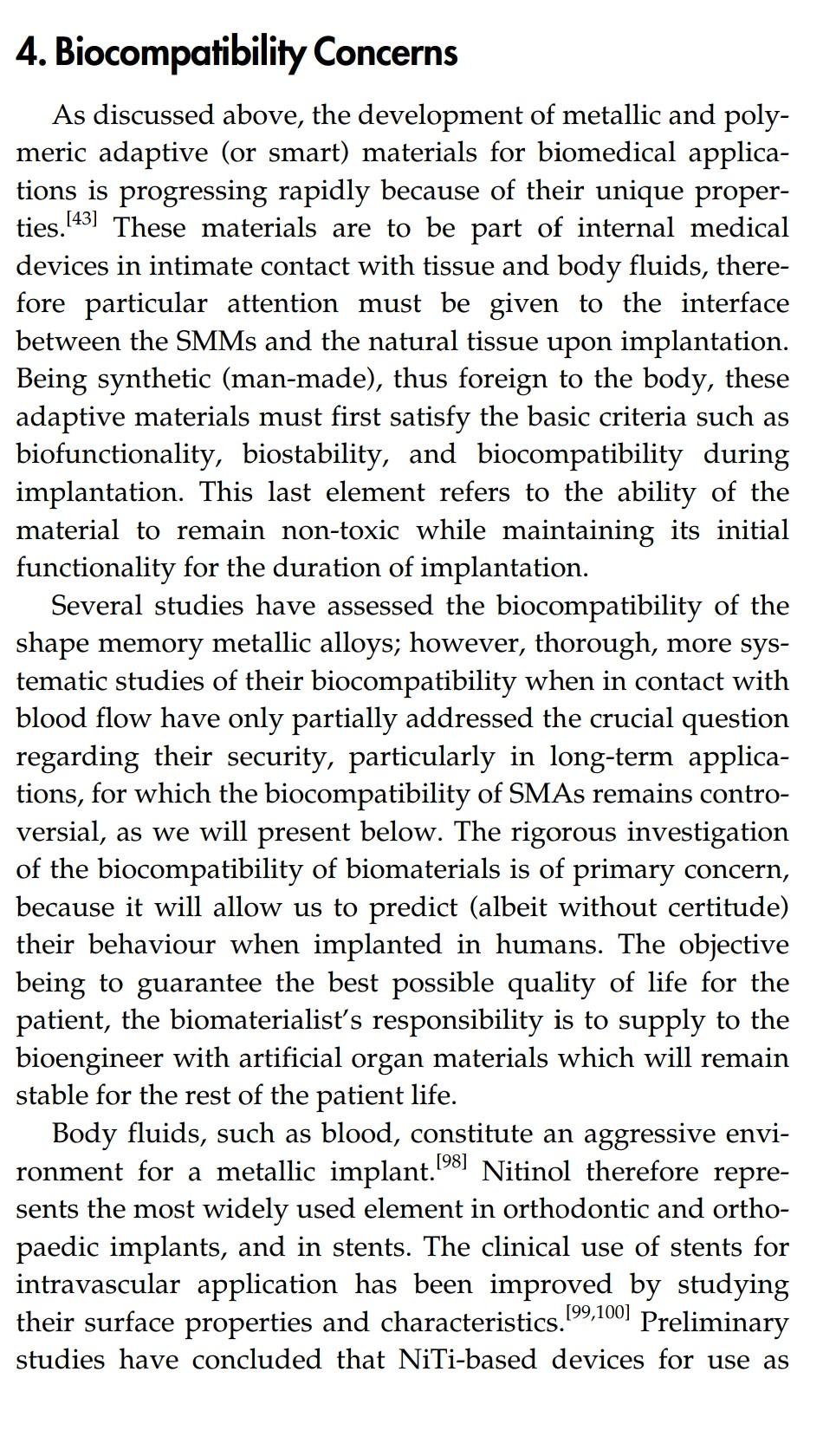 Solved 4. Biocompatibility Concerns As discussed above, the | Chegg.com