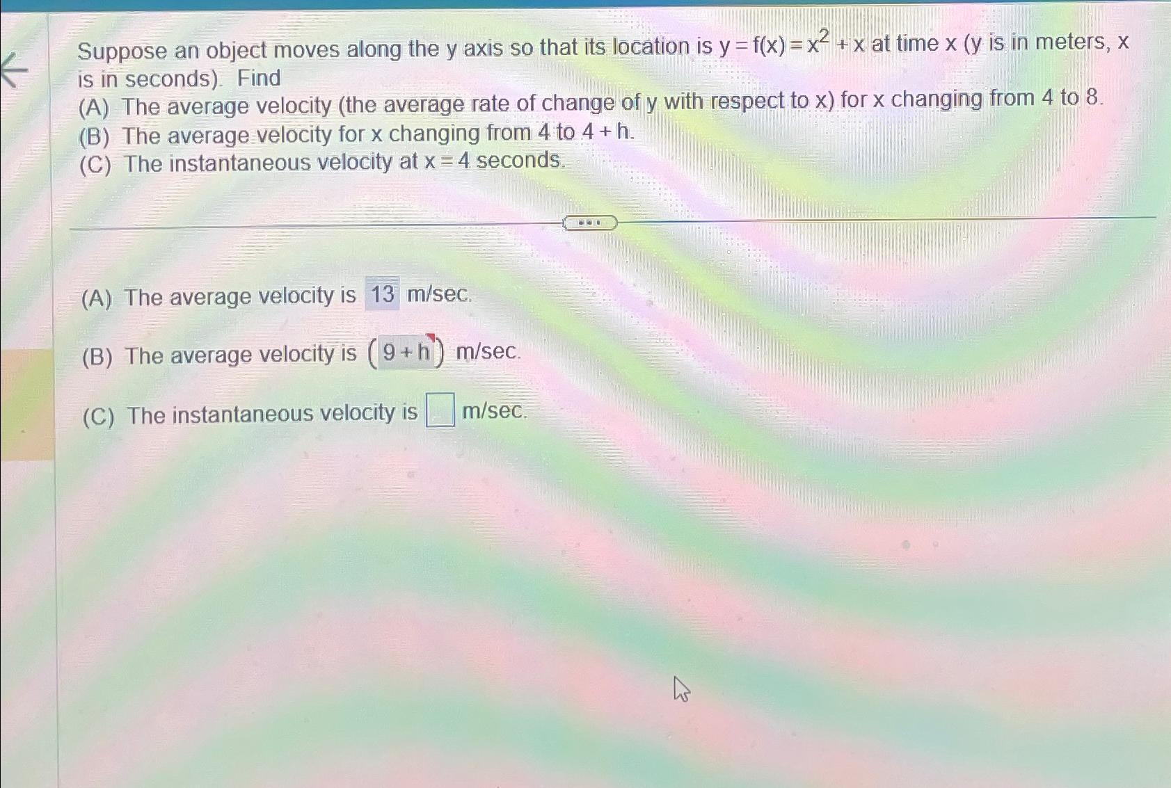 Solved Suppose an object moves along the y ﻿axis so that its | Chegg.com