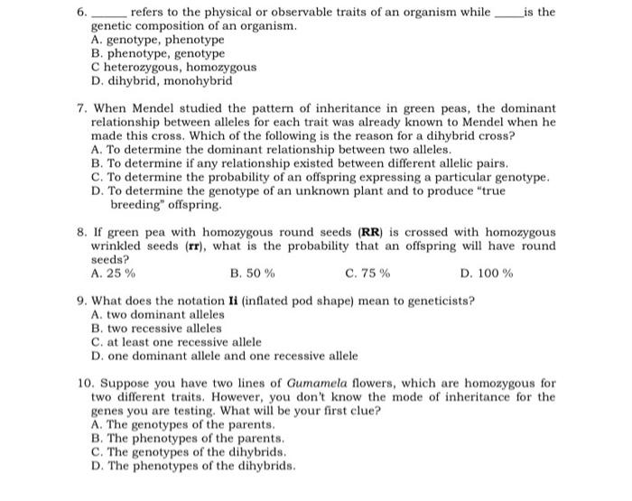 Solved 6 Is The Refers To The Physical Or Observable Traits