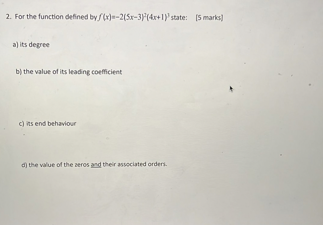 Solved For the function defined by f(x)=-2(5x-3)2(4x+1)3 | Chegg.com
