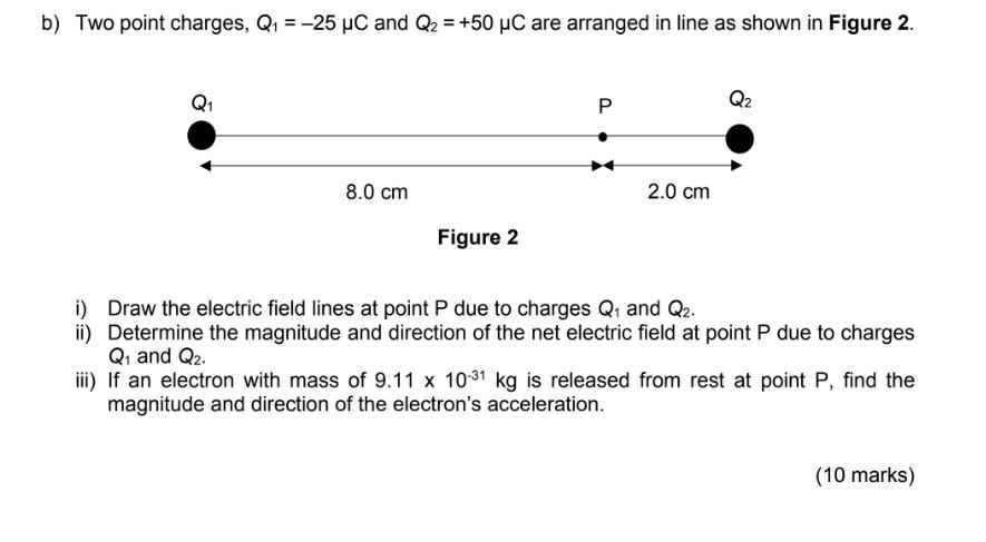 Solved b) Two point charges, Q1 = -25 C and Q2 = +50 C are | Chegg.com