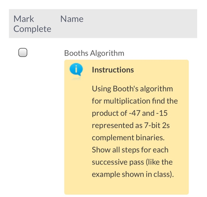 Solved Mark Name Complete Booths Algorithm Instructions | Chegg.com