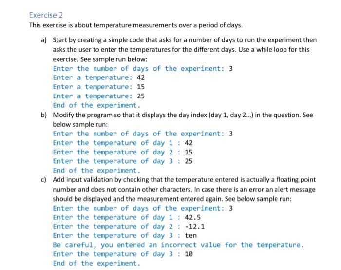 Solved Exercise 2 This exercise is about temperature | Chegg.com