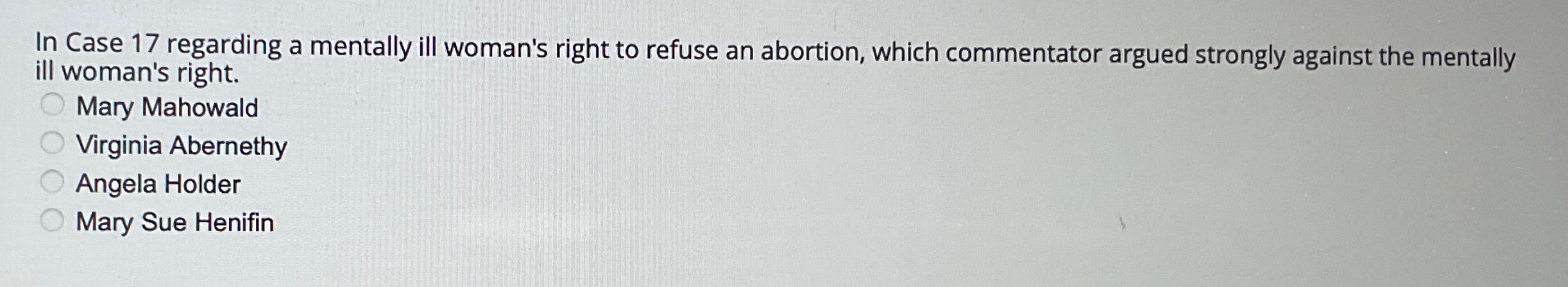 Solved In Case 17 ﻿regarding a mentally ill woman's right to | Chegg.com