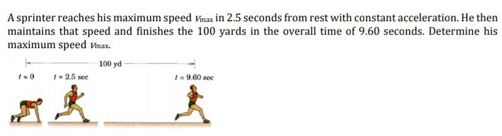 Solved A sprinter reaches his maximum speed Vmax in 2.5 | Chegg.com