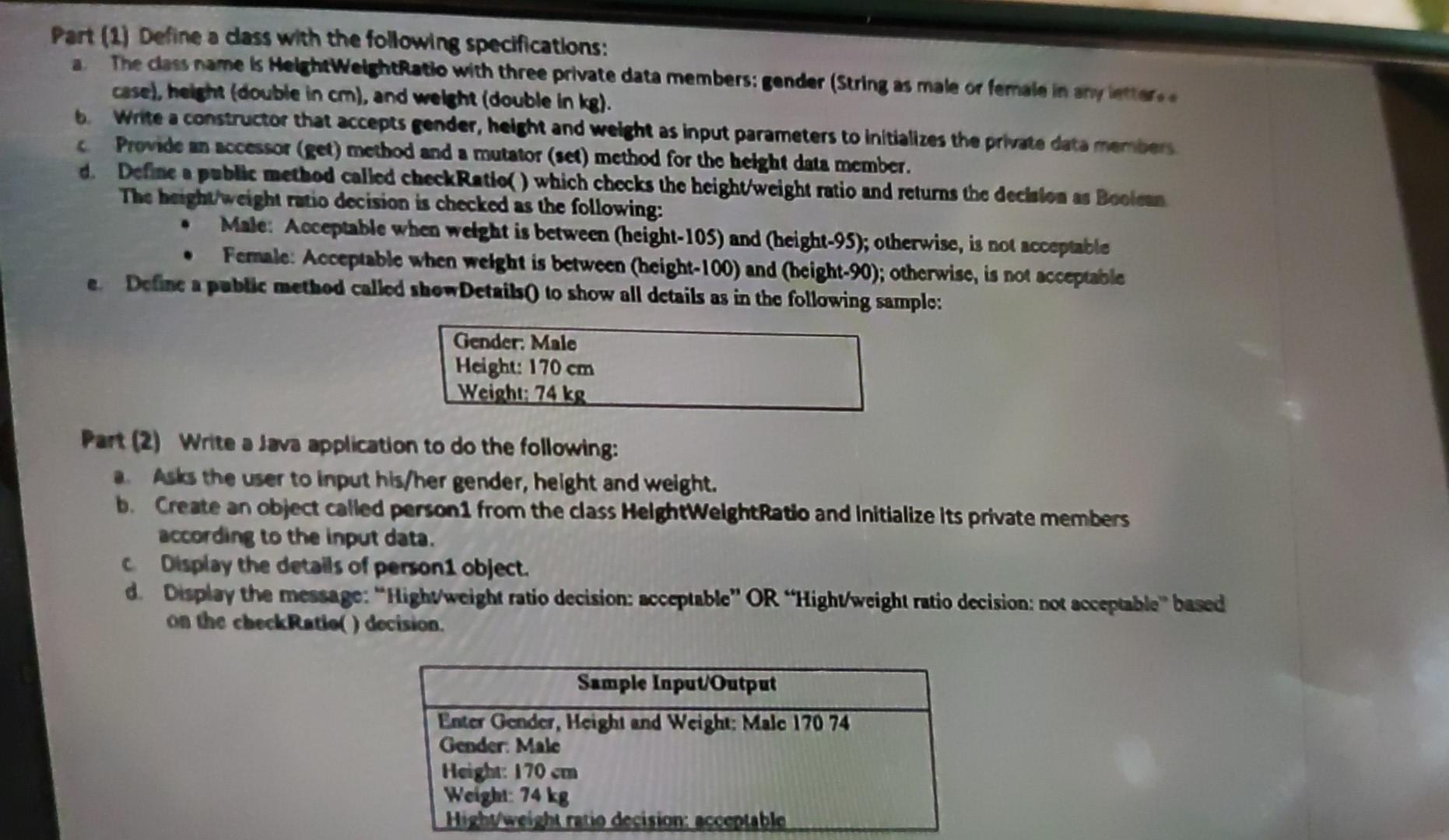 Solved Part (1) Define a dass with the following | Chegg.com