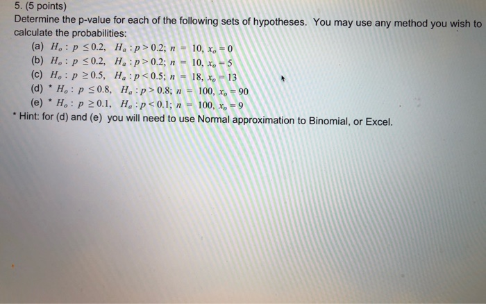 Solved 5. (5 points) Determine the p-value for each of the | Chegg.com