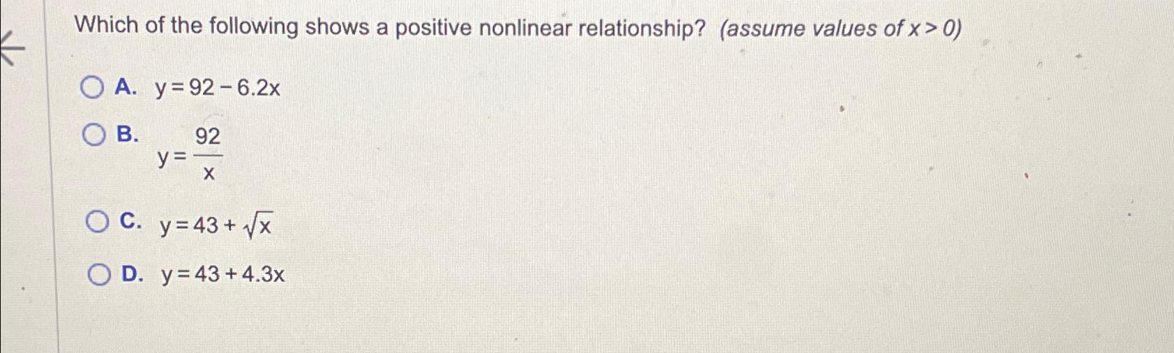 Solved Which of the following shows a positive nonlinear | Chegg.com