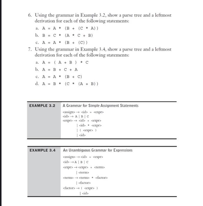 Solved * 6. Using the grammar in Example 3.2, show a parse | Chegg.com