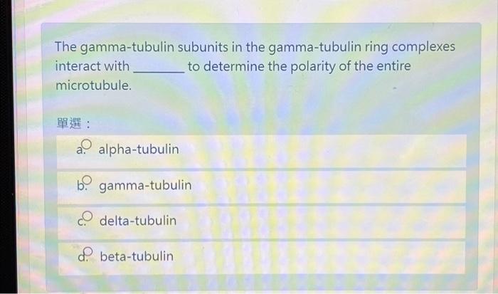 Solved The gamma-tubulin subunits in the gamma-tubulin ring | Chegg.com