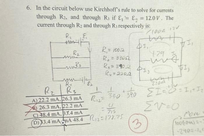 Solved 6. In the circuit below use Kirchhoff's rule to solve | Chegg.com