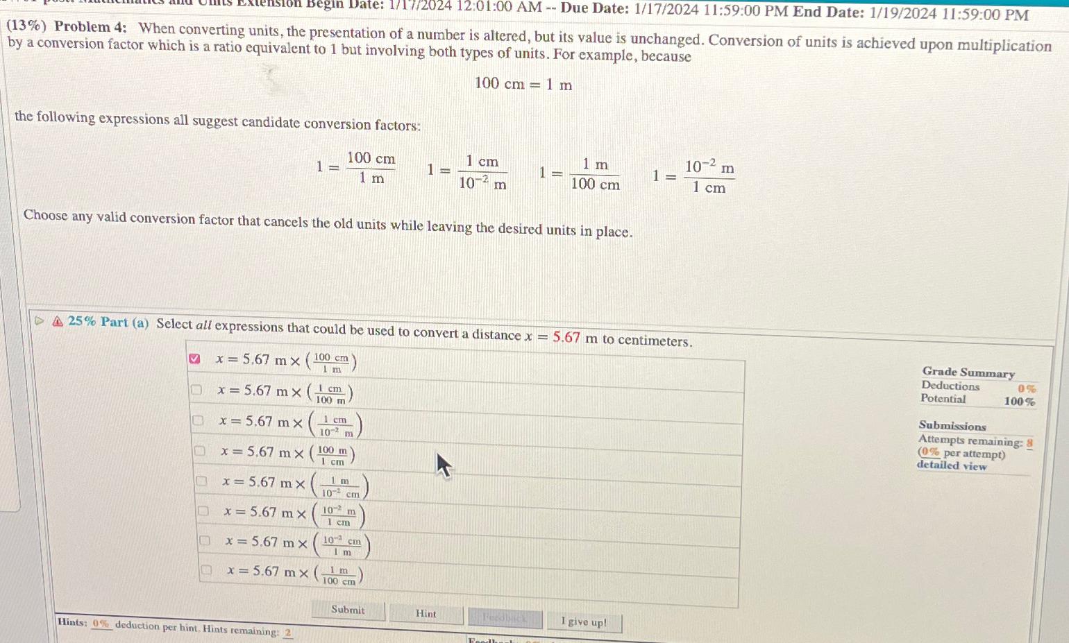 Solved (13%) ﻿Problem 4: When converting units, the | Chegg.com