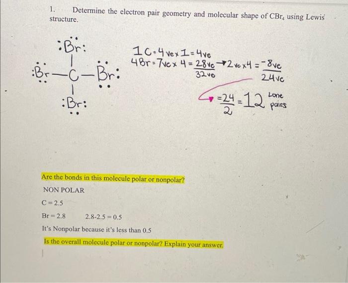 Solved 1. Determine the electron pair geometry and molecular | Chegg.com