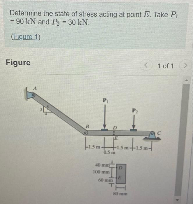 Solved Determine The State Of Stress Acting At Point E Take