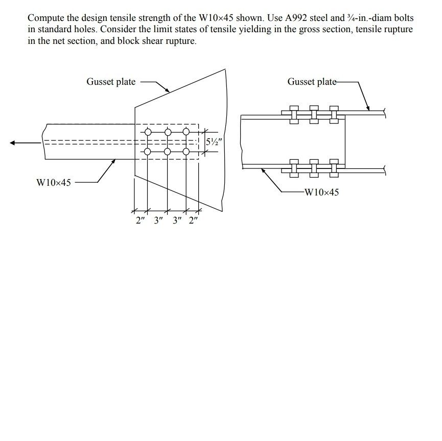 Solved Compute the design tensile strength of the W10x45 | Chegg.com
