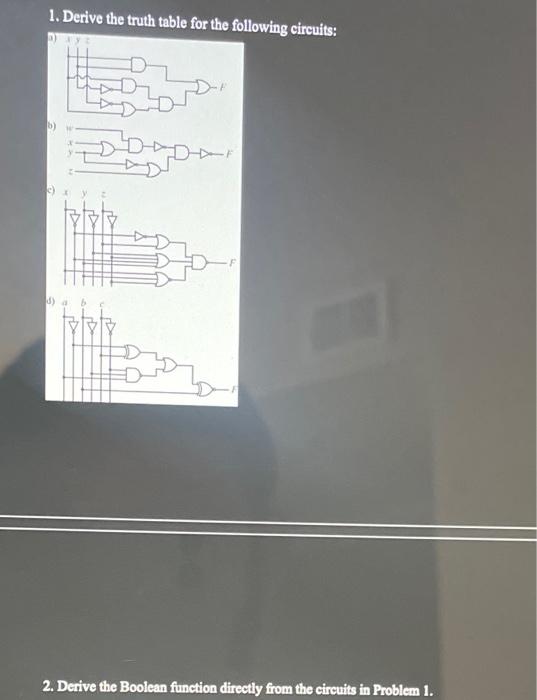 Solved 1. Derive the truth table for the following circuits: | Chegg.com