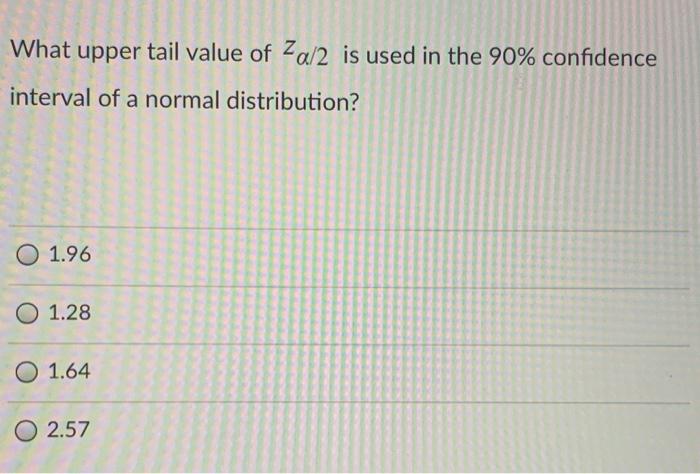 Solved What upper tail value of Za/2 is used in the 90% | Chegg.com