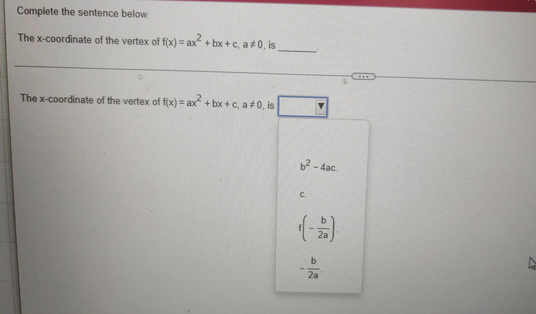 Solved Complete the sentence below. The x-coordinate of the | Chegg.com