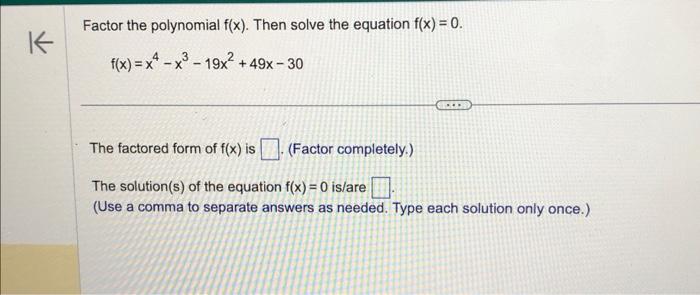 Solved Factor the polynomial f(x). Then solve the equation | Chegg.com