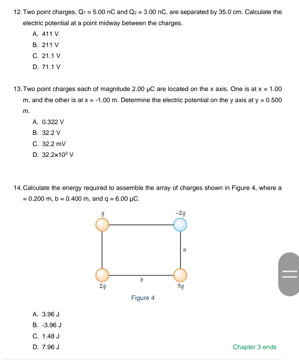 Solved Two point charges, Q1=5.00nC ﻿and Q2=3.00nC, ﻿are | Chegg.com