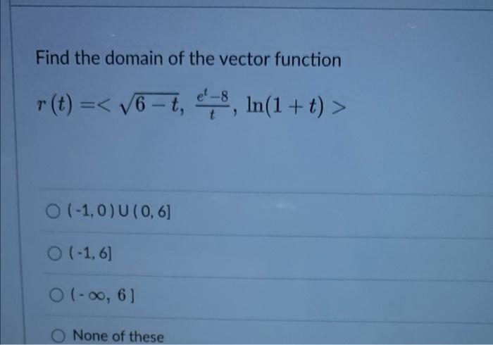 Solved Find the domain of the vector function | Chegg.com