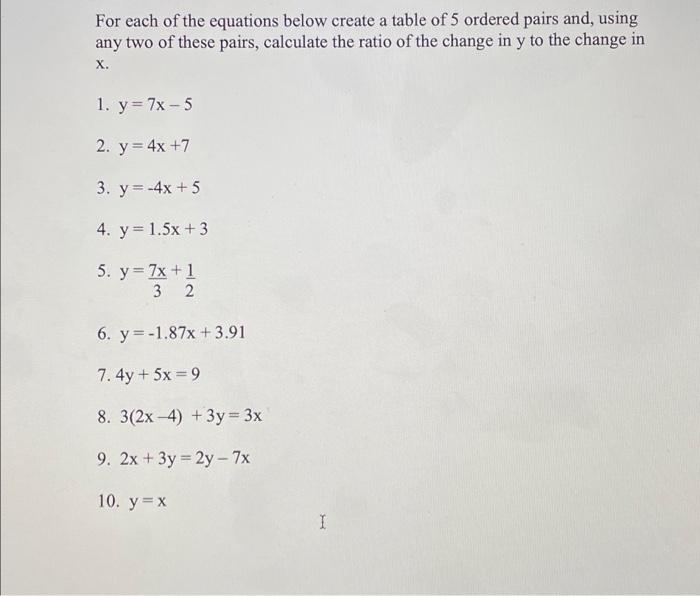 Solved For each of the equations below create a table of 5 | Chegg.com