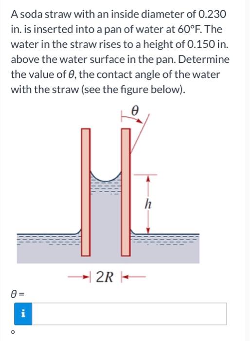 Solved A soda straw with an inside diameter of 0.230 in. is | Chegg.com