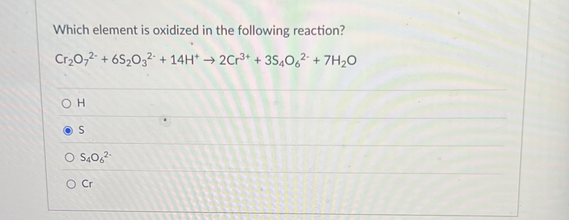 Solved Which element is oxidized in the following | Chegg.com