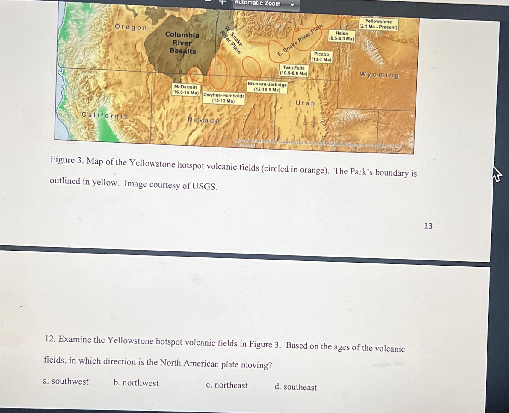 Solved Figure 3. ﻿Map of the Yellowstone hotspot volcanic | Chegg.com