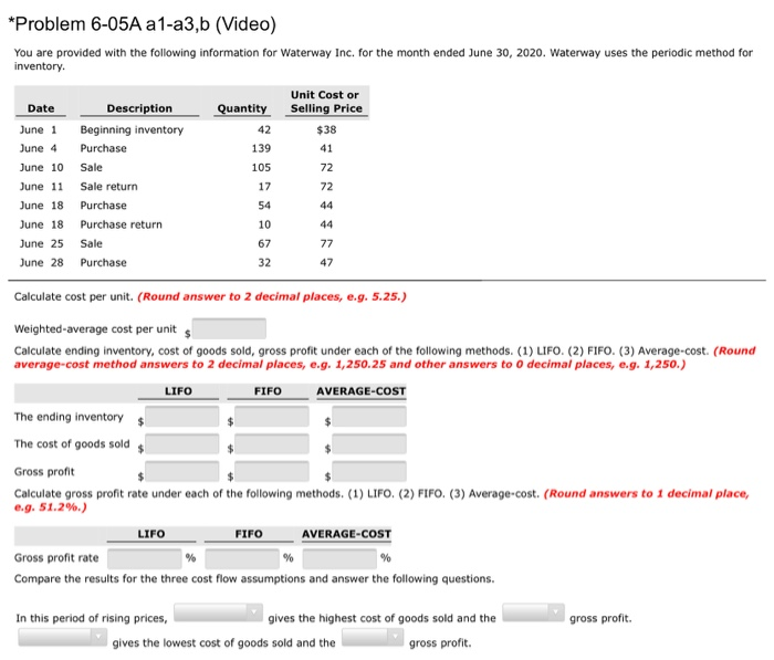 Solved *Problem 6-05A a1-a3,b (Video) You are provided with | Chegg.com