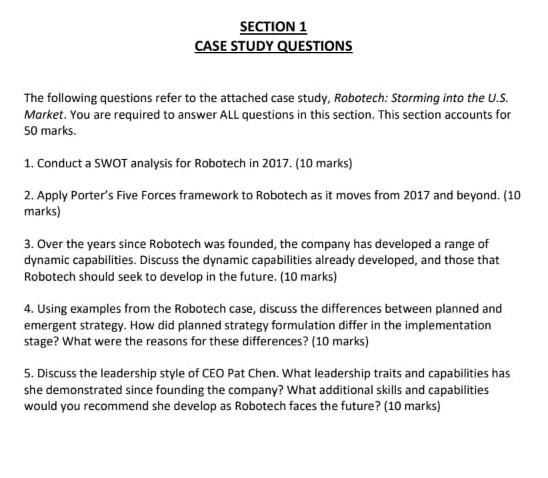 Solved SECTION 1 CASE STUDY QUESTIONS The following | Chegg.com