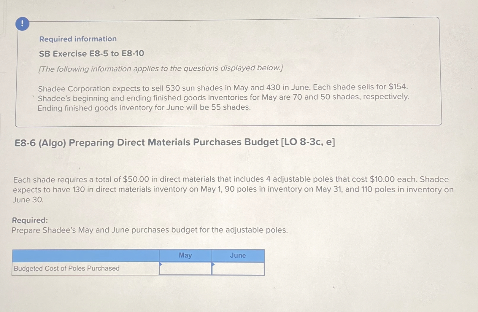 Solved !Required informationSB Exercise E8-5 ﻿to E8-10[The | Chegg.com