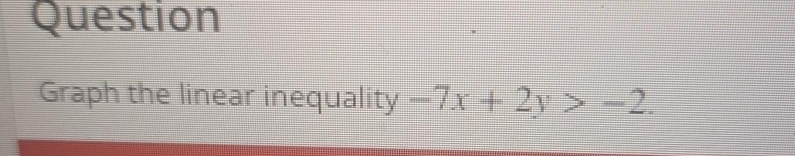 Solved QuestionGraph the linear inequality -7x+2y>-2 | Chegg.com