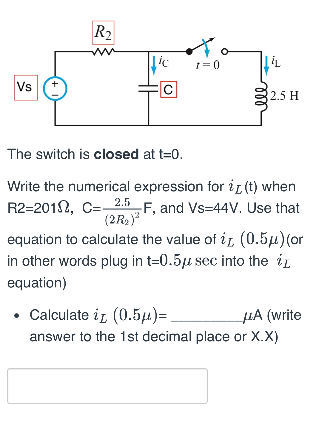 The switch is closed at t=0.Write the numerical | Chegg.com
