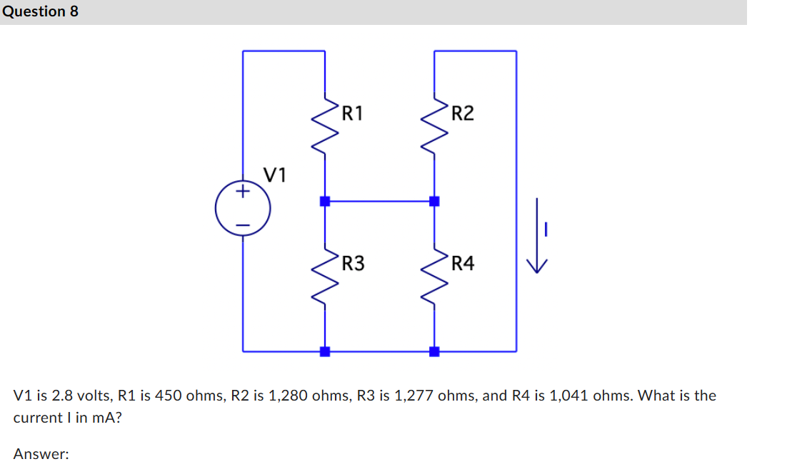 Solved Question 8V1 ﻿is 2.8 ﻿volts, R1 ﻿is 450 ﻿ohms, R2 ﻿is | Chegg.com